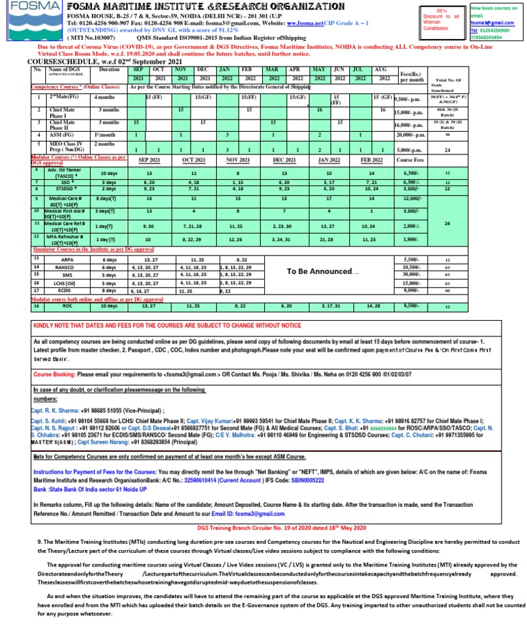 New Course Schedule W.E.F 15 September 21 | PDF | Service Industries