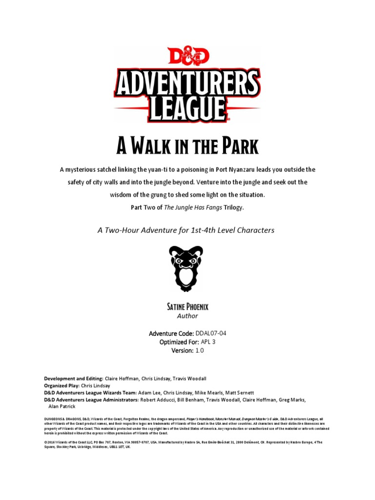 DDAL07-04 - A Walk in The Park | Descargar gratis PDF | Wizards Of The Coast | Dungeons & Dragons