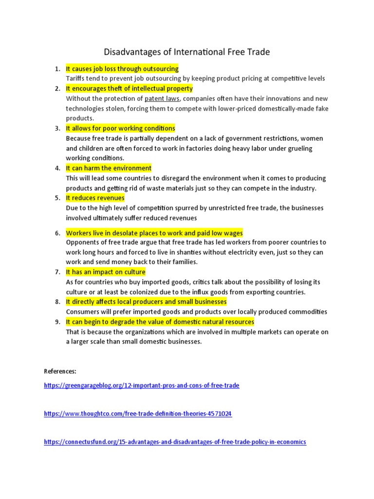 Disadvantages of International Free Trade | PDF