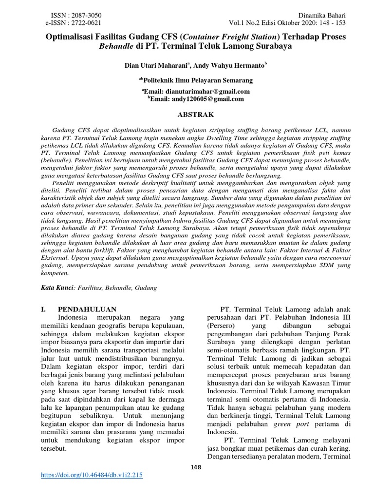 Optimalisasi Fasilitas Gudang CFS (Container Freight Station) Terhadap Proses | PDF