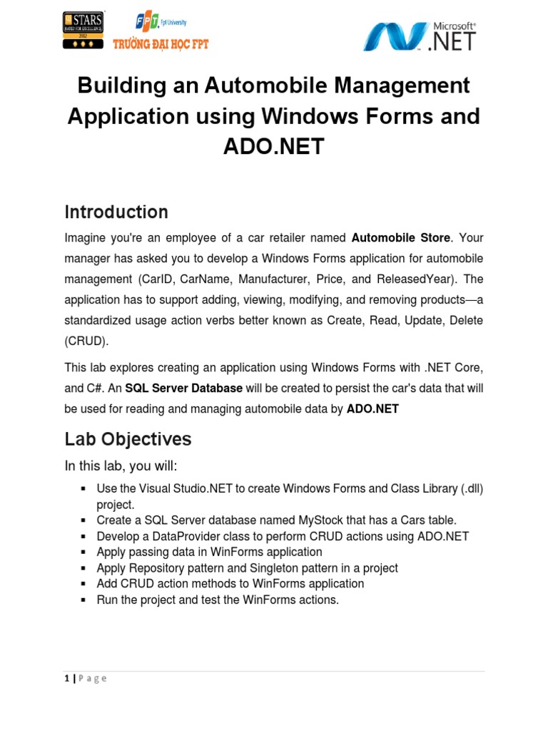 Developing an Automobile Management Application using Windows Forms ...