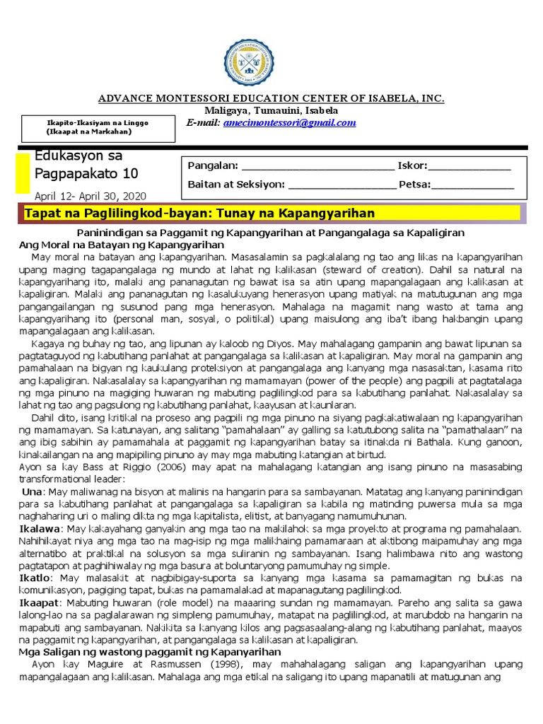 Esp Week 7 94TH Quarter | PDF