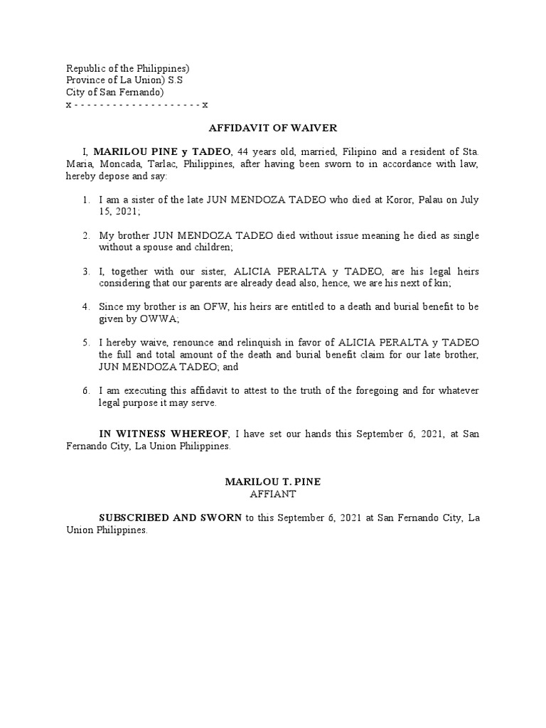 Affidavit of Waiver | PDF