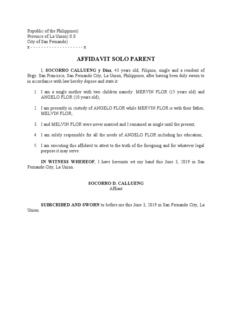 Affidavit of Solo Parent | PDF