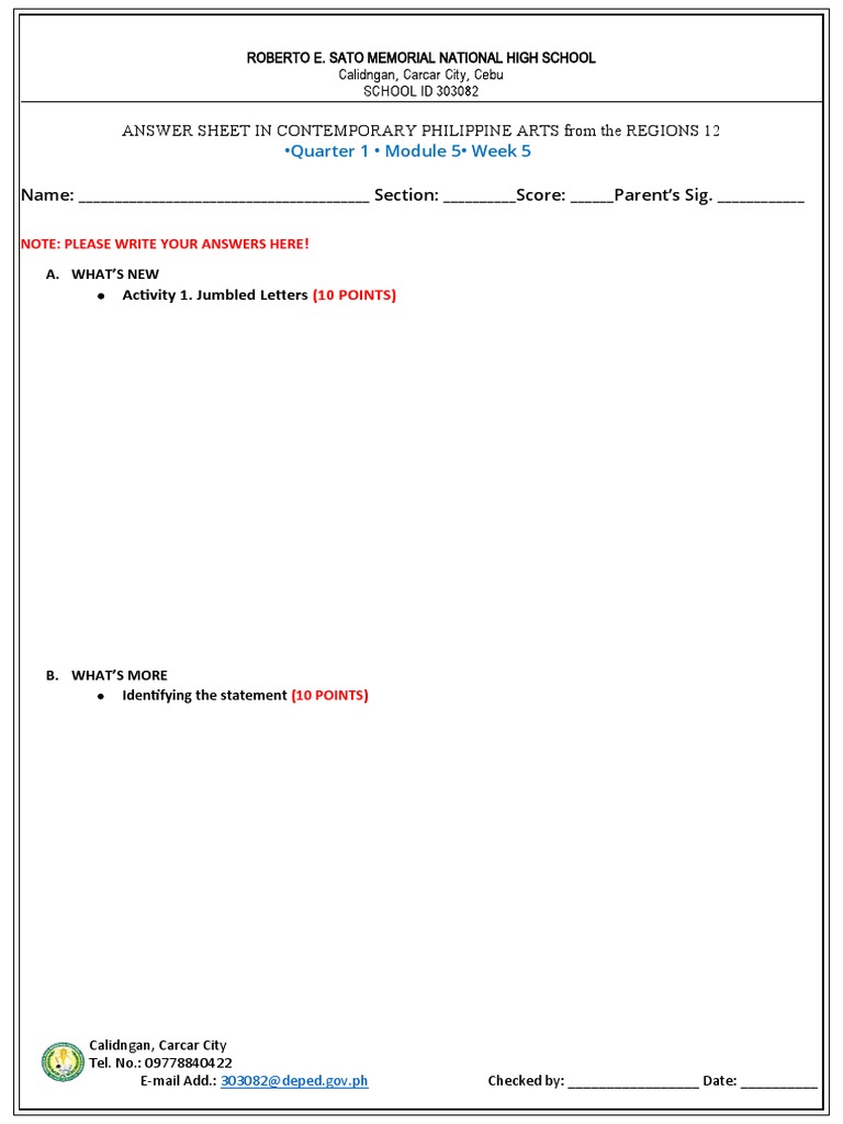 Contemporary Answer Sheet | PDF