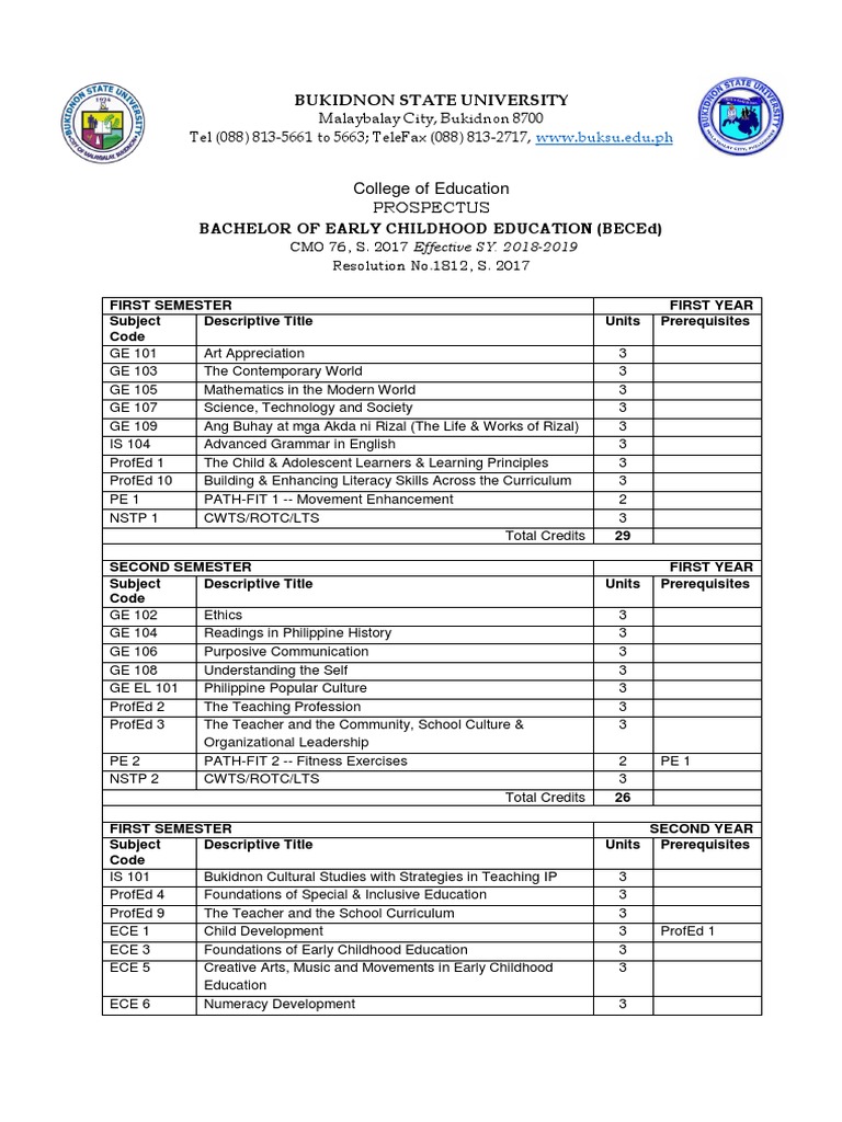 BECEd Prospectus | PDF | Early Childhood Education | Curriculum
