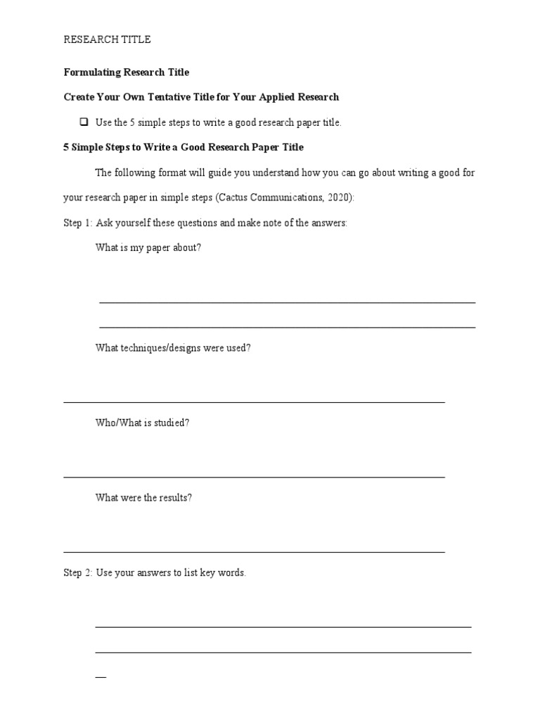 Formulating Research Title Create Your Own Tentative Title For Your ...