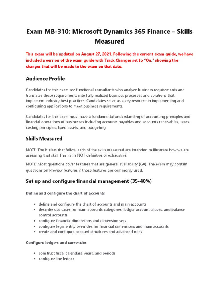 MB-310 Exam Guide: Dynamics 365 Finance | PDF | Accounts Payable | Business