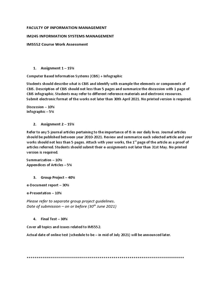 IMS552 Course Work Assessment ODL 20212 Mac - Ogos 2021 - 30% | PDF | Business | Art