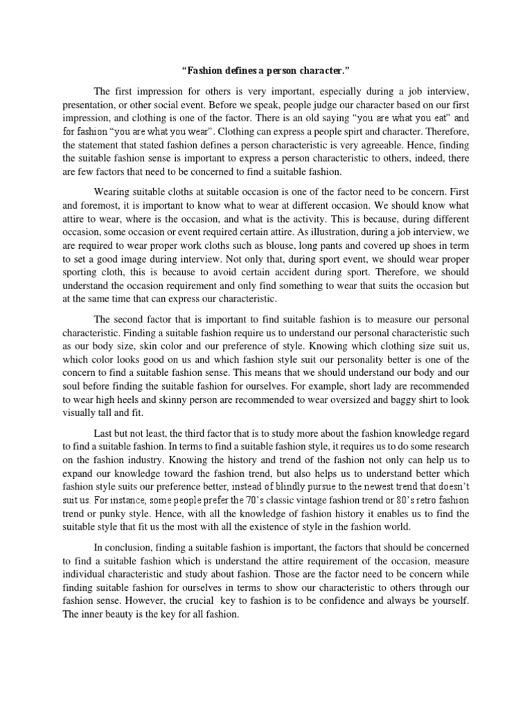 (Essay) Fashion Defines A Person Character | Download Free PDF ...