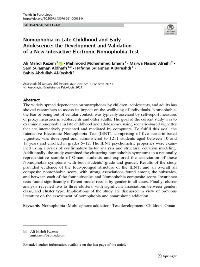 Nomophobia Test for Youth | PDF | Psychology
