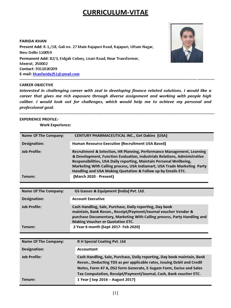 CV of Farida Khan With 6.5 Yr Exp | PDF | Business | Economies