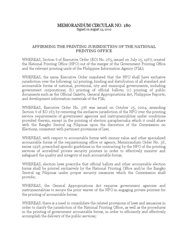 Memorandum Circular No 180 | PDF | Eminent Domain | Government