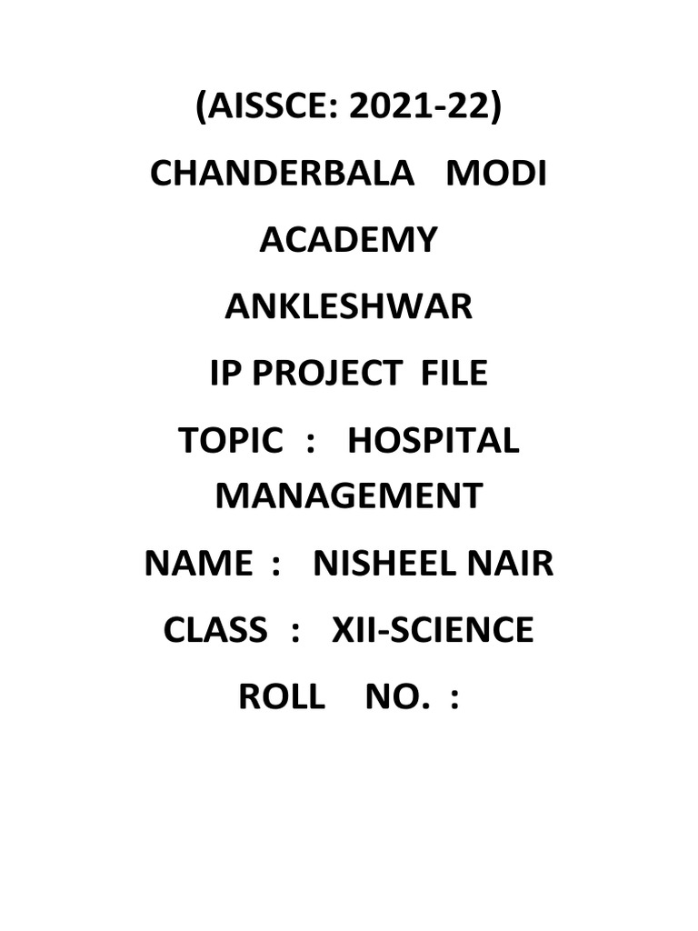 IP Project On Hospital Management | PDF | Databases | Graphical User Interfaces