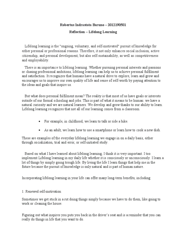 Reflection - Lifelong Learning | PDF | Lifelong Learning | Learning