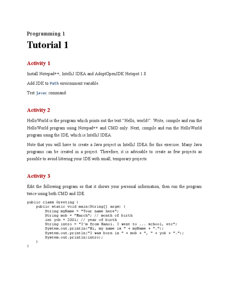 Tutorial 1 | Descargar gratis PDF | Object Oriented Programming | Programming Paradigms
