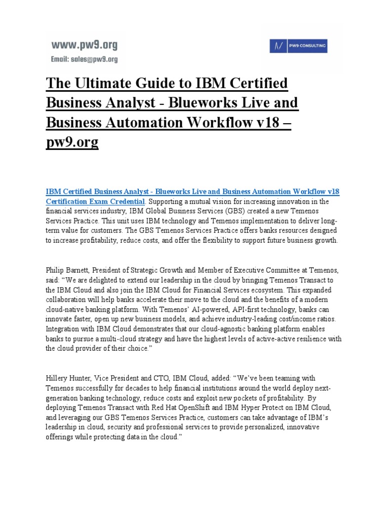The Ultimate Guide To IBM Certified Business Analyst - Blueworks Live and Business Automation ...