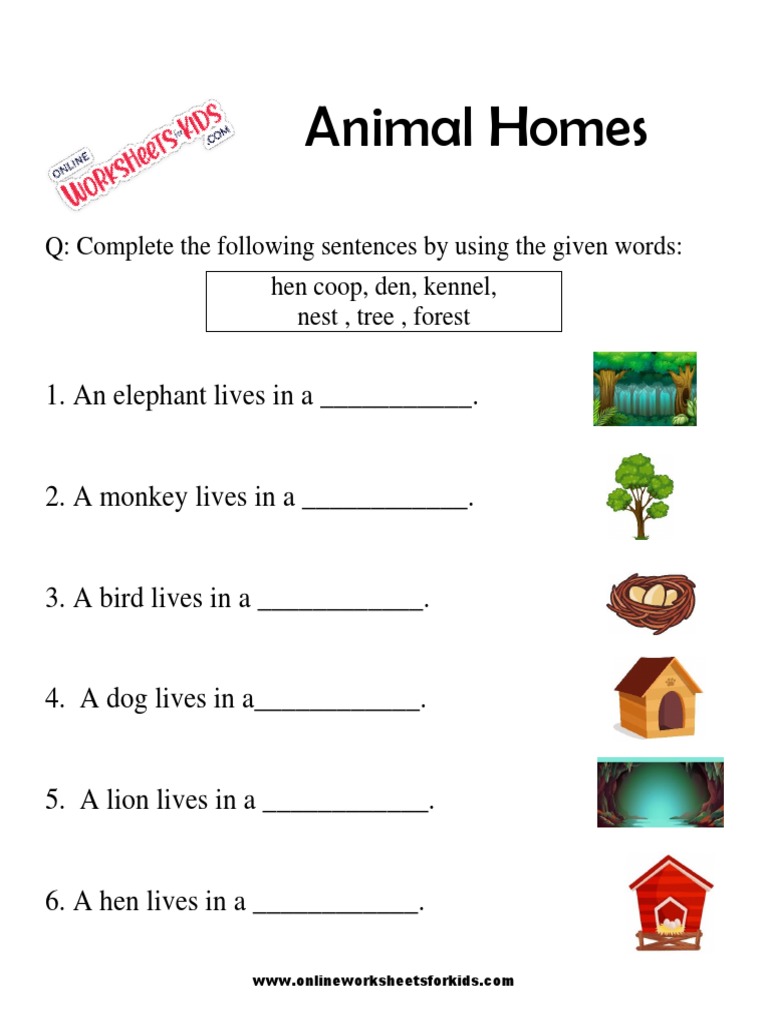 Animal Homes Worksheet For Grade 1-10 | PDF