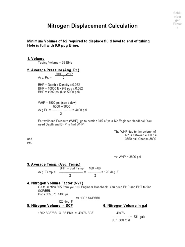 Nitrogen Displacement Calculation: Schlu Mber Ger Privat e | PDF ...