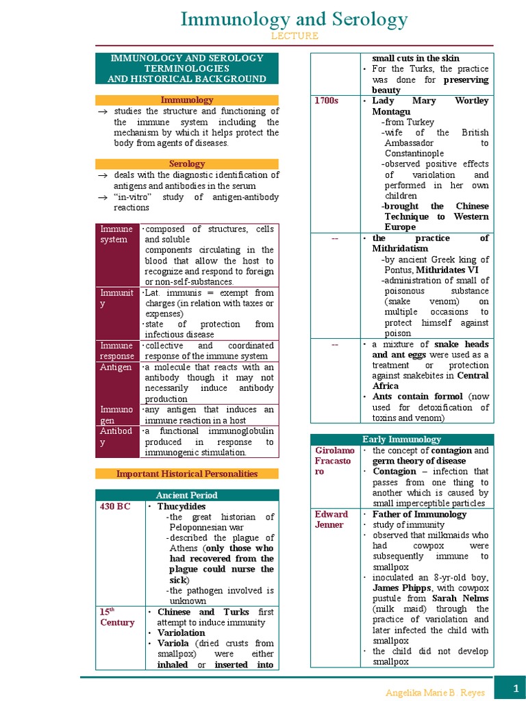 Immunology and Serology Lecture | PDF | Immunology | Immune System