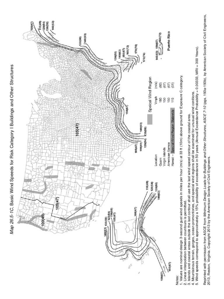 Basic Wind Speed Map ASCE 7-10 Risk Category I | PDF