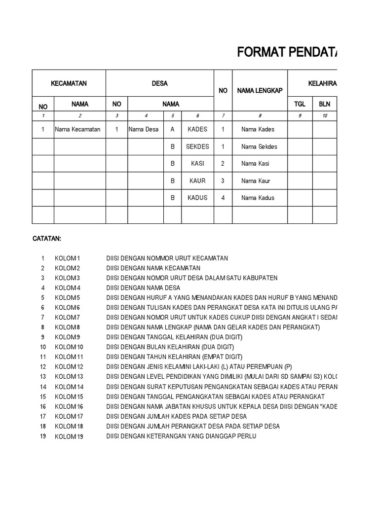 Form Pendataan Perangkat Desa | PDF