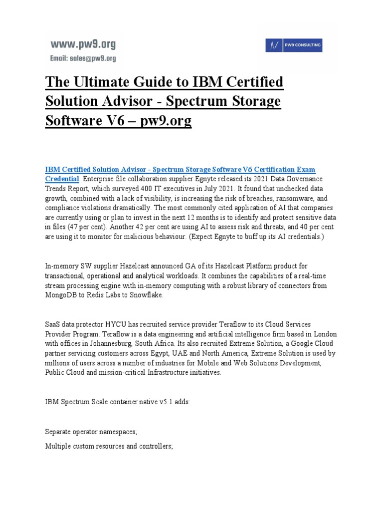 The Ultimate Guide To IBM Certified Solution Advisor - Spectrum Storage Software V6 | PDF ...