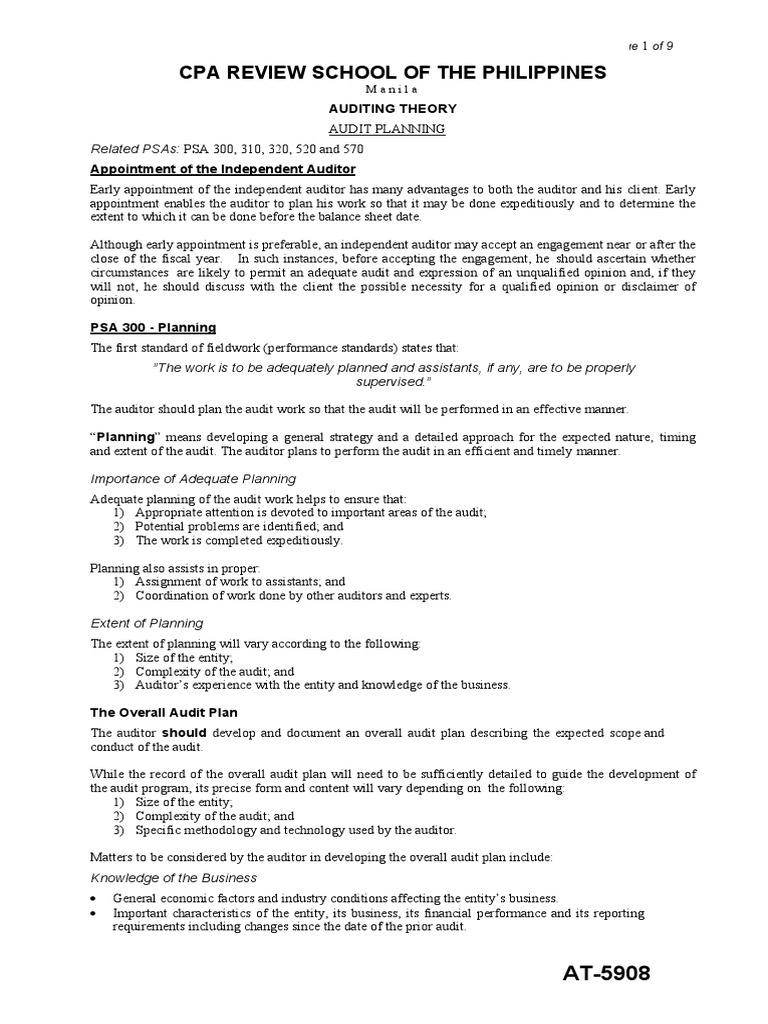Cpa Review School of The Philippines: Related Psas: Psa 300, 310, 320 ...