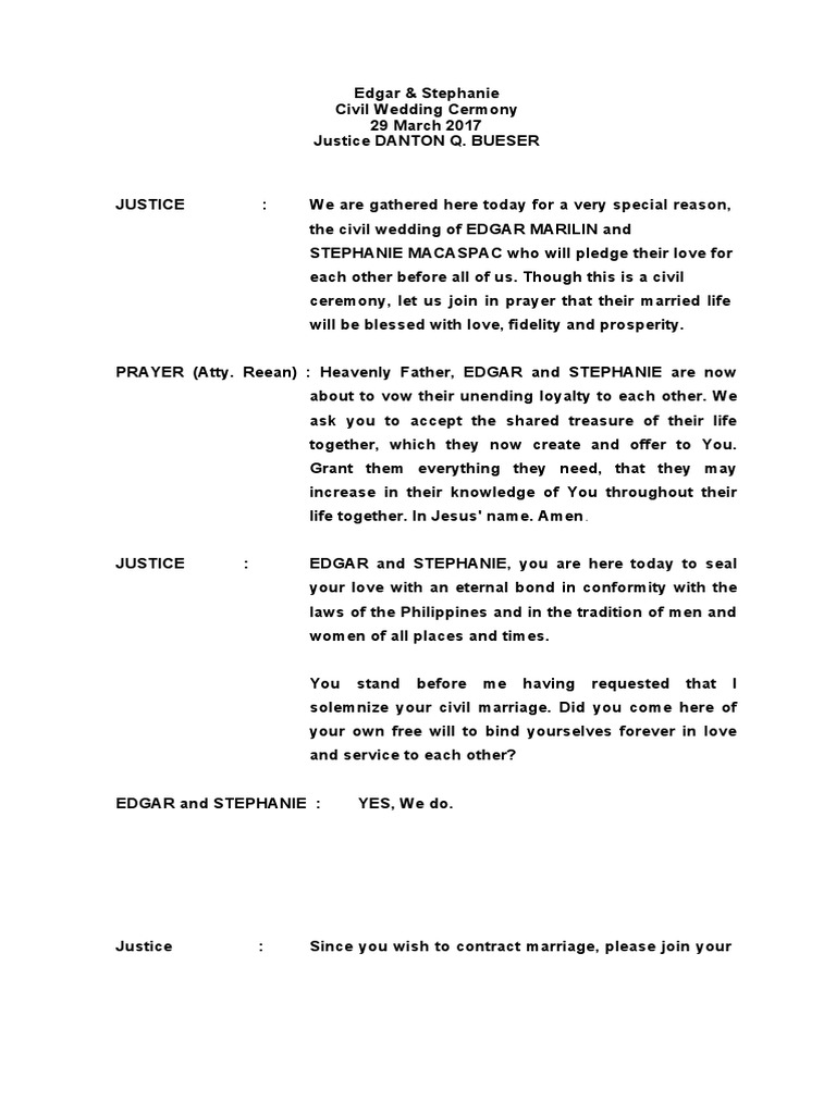 Civil Wedding Ceremony EDGAR and STEPHANIE | PDF | Religious Behaviour ...