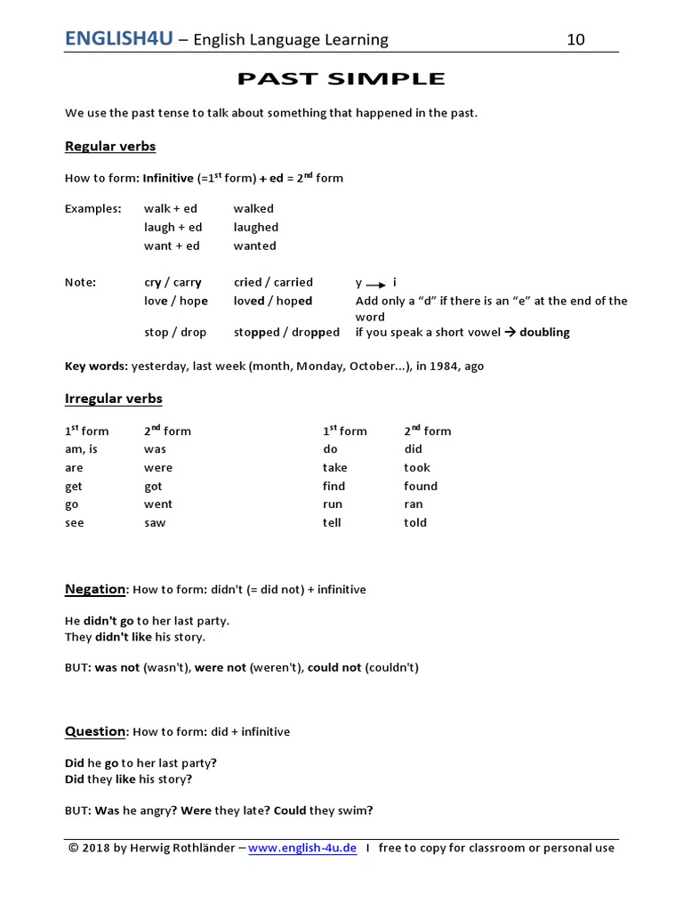 English4U: Past Simple | PDF | Verb | Grammatical Tense