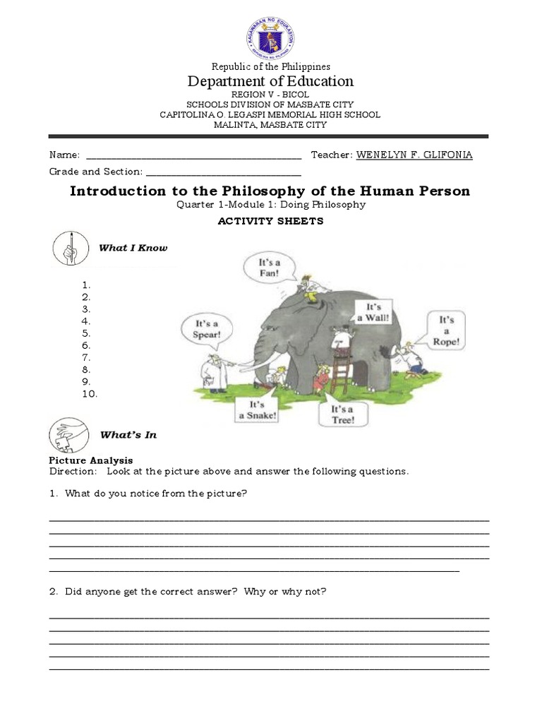 Answer Sheet - Philosophy Module 1 | PDF | Education Theory | Behavior Modification