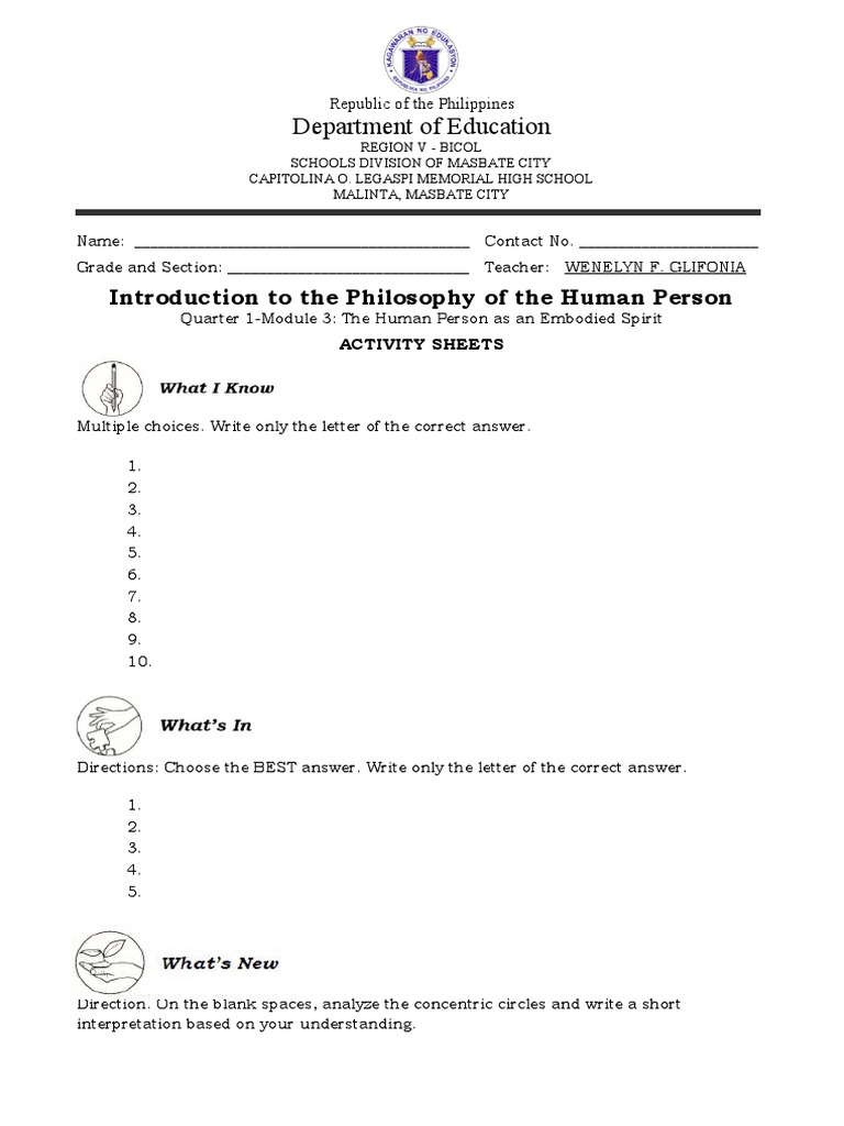 Answer Sheet - Philosophy Module 3 | PDF | Soul | Human Nature