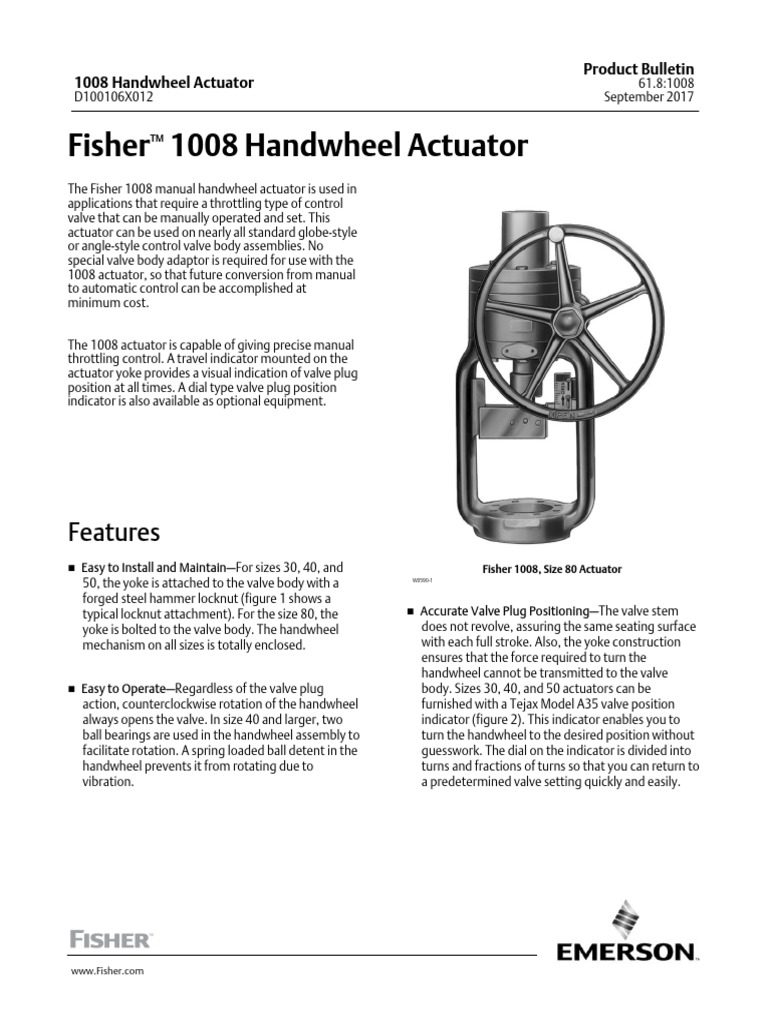 Fisher 1008 Handwheel Actuator: Features | PDF | Valve | Actuator
