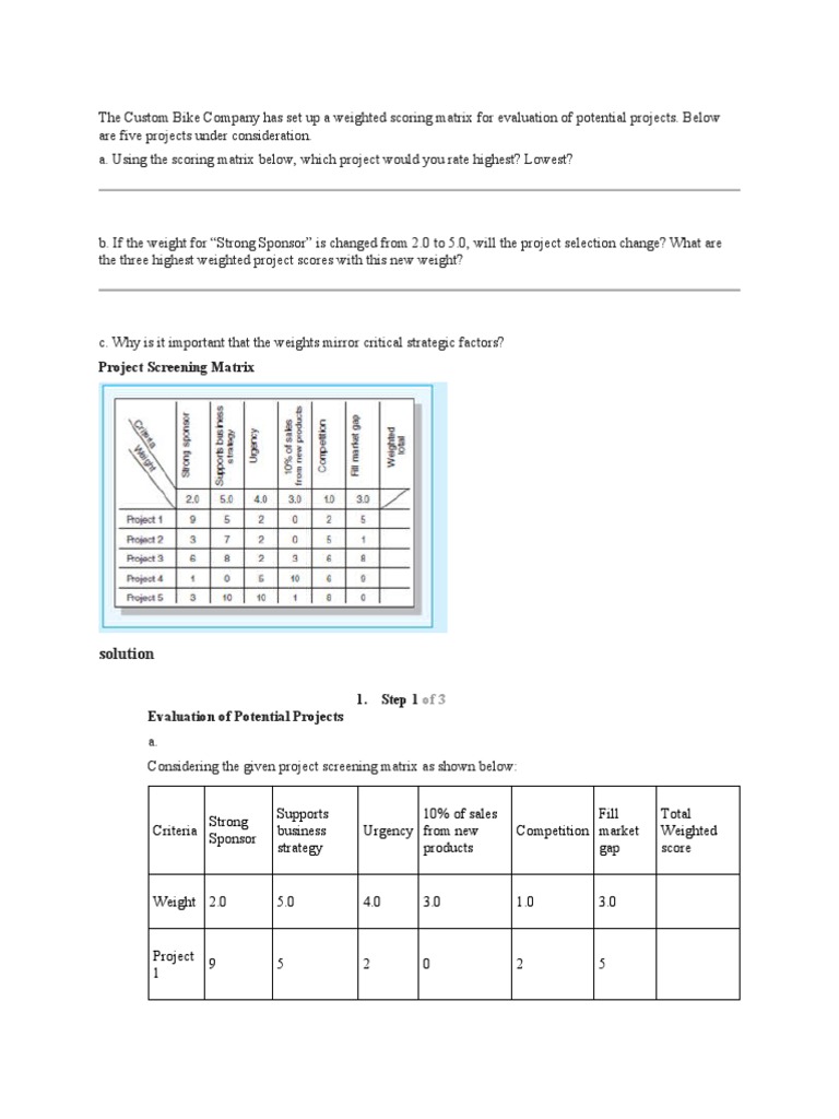Project Screening Matrix: Solution | PDF | Business