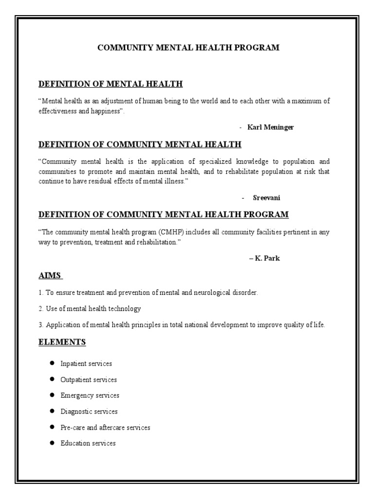 Community Mental Health Program | PDF | Mental Health | Health Care
