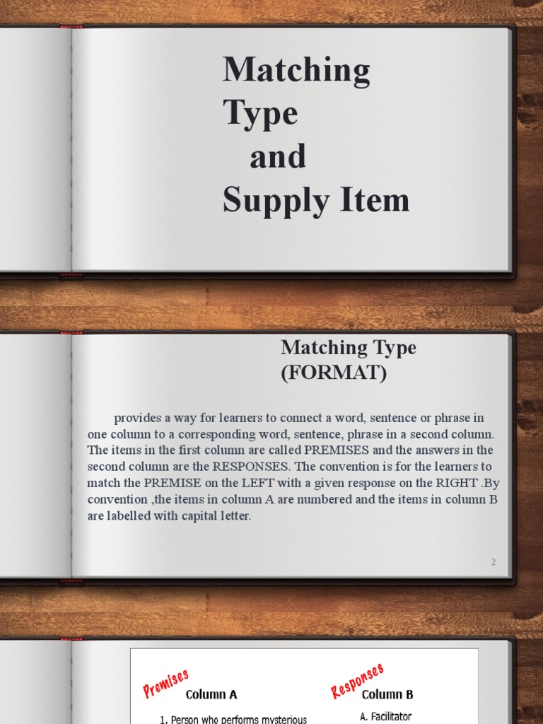 Matching Type and Supply Item | PDF | Educational Assessment | Test ...