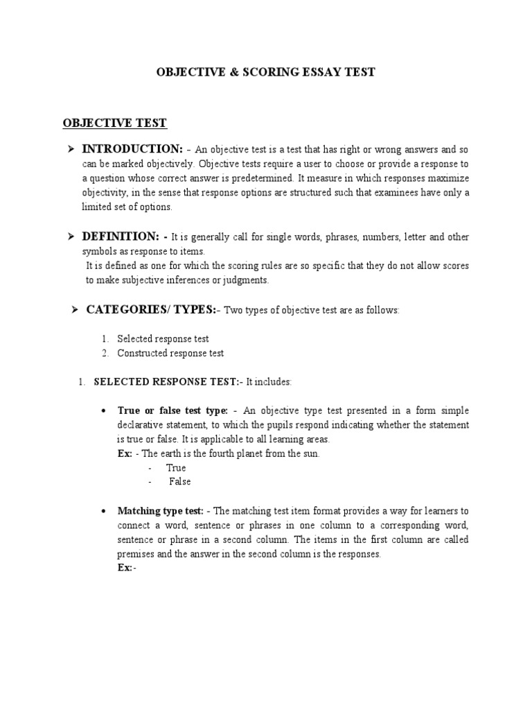 Objective & Scoring Essay Test | PDF | Test (Assessment) | Educational ...