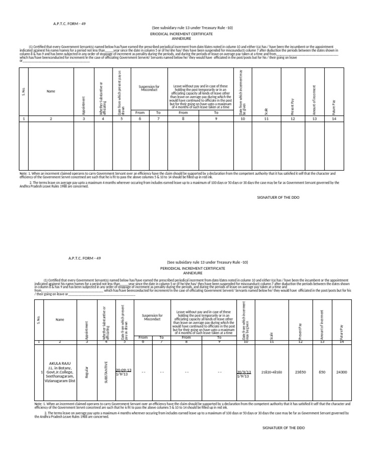 Increment Certificate Form - 49 | PDF | Government