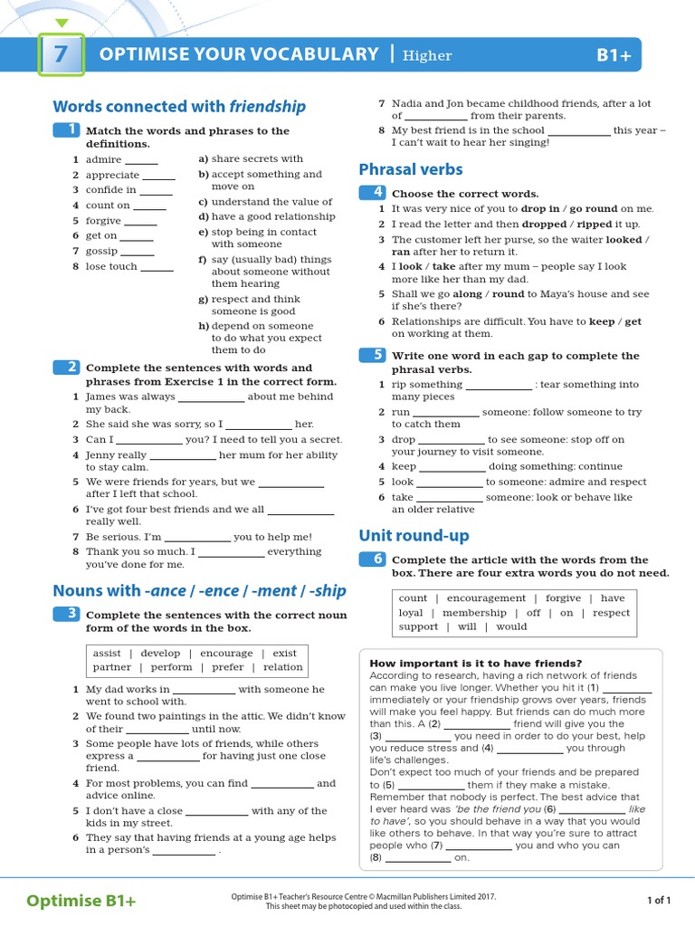 OPT B1plus U07 Vocab Higher | PDF | Phrase | Grammar