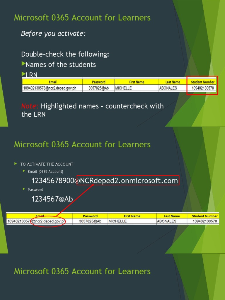 Activating Microsoft 0365 for Learners | PDF