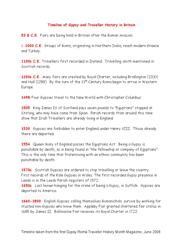 Timeline of Gypsy and Traveller History in Britain | Download Free PDF ...