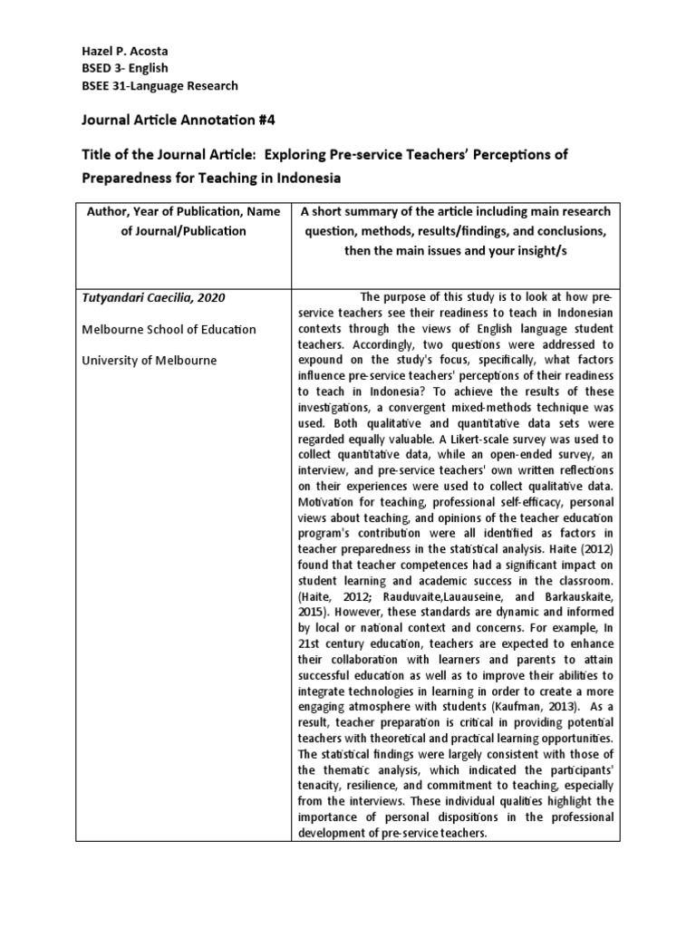 Journal Article Annotation 4 BSEE 31 Module 8 | PDF | Teachers ...