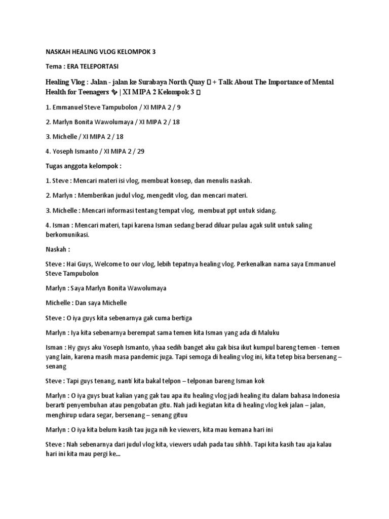 Naskah Healing Vlog Kelompok 3 | PDF