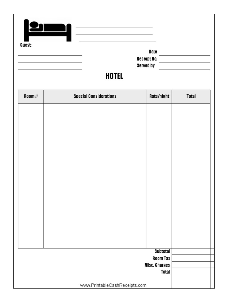 Hotel Receipt Template Example | PDF