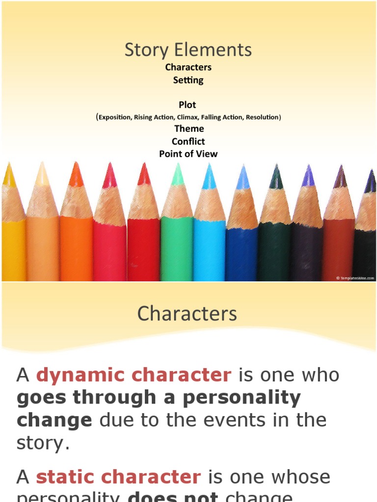 Story Elements: Characters Setting Plot Theme Conflict Point of View ...
