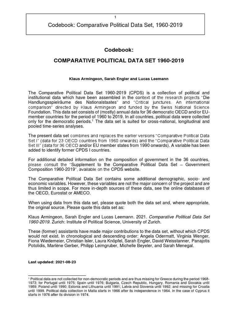 Comparative Political Data Set 1960-2019 | PDF | Elections | Voting