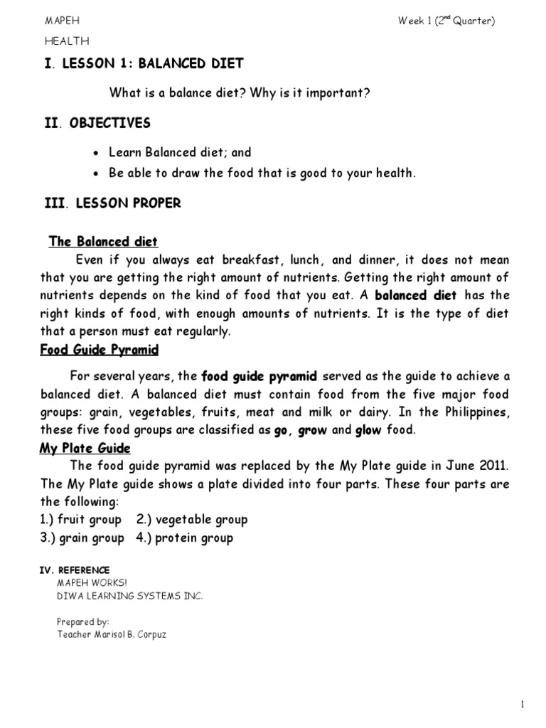 MAPEH 1 Week 1 - 2 | PDF | Healthy Diet | Foods