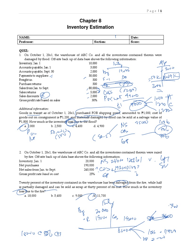 Inventory Estimation: Quiz | PDF | Inventory | Accounts Payable