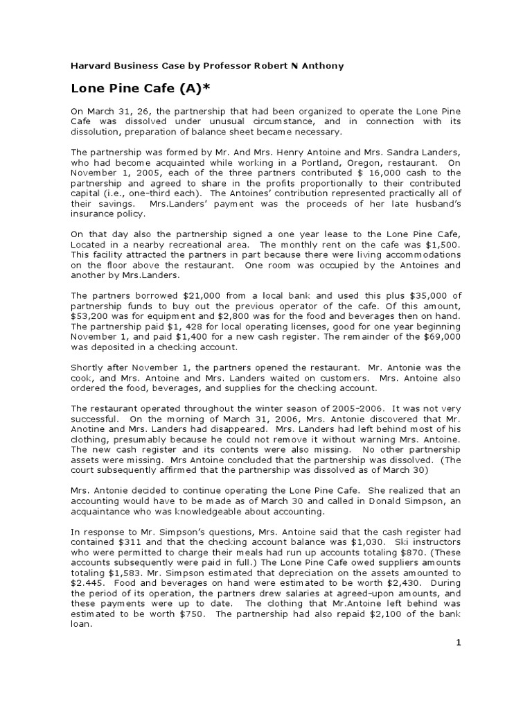 Lone Pine Cafe (A) and (B) | PDF | Balance Sheet | Equity (Finance)