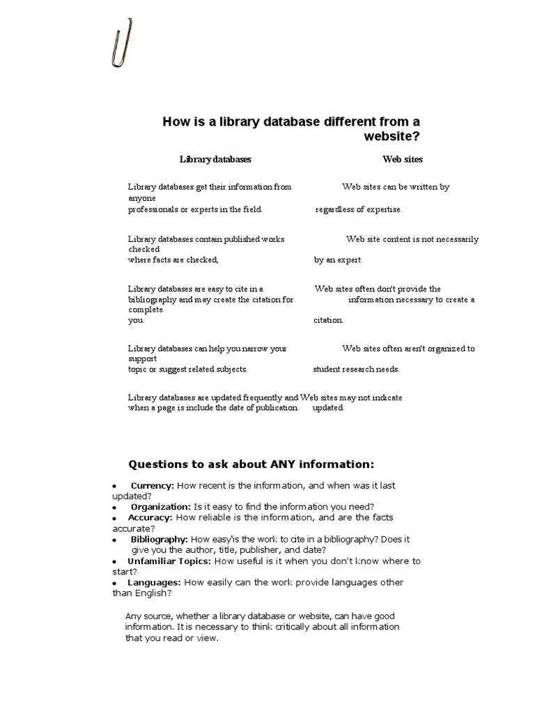 Library Databases vs. Websites | PDF | Libraries | Internet & Web